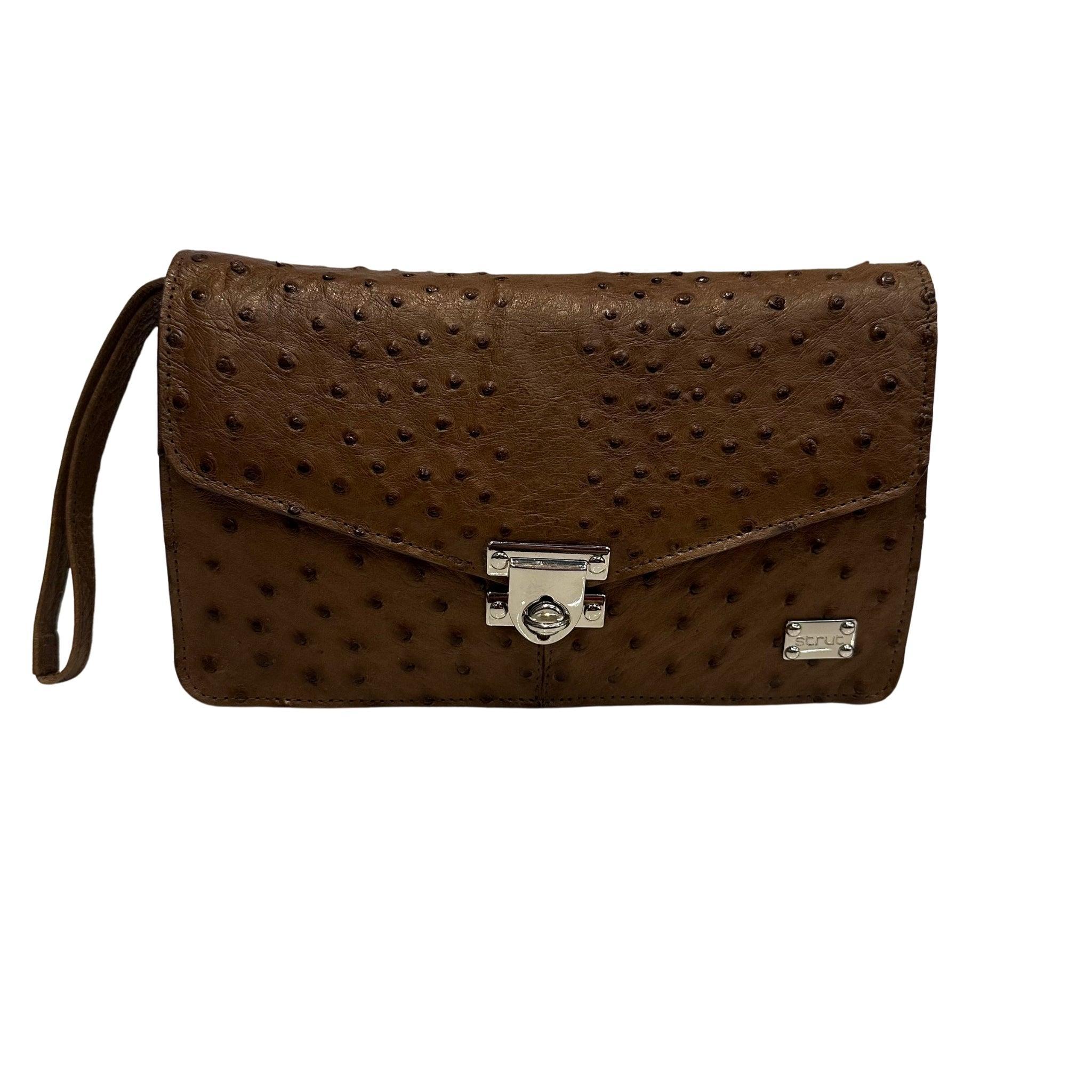 Strut bag in tobacco ostrich leather