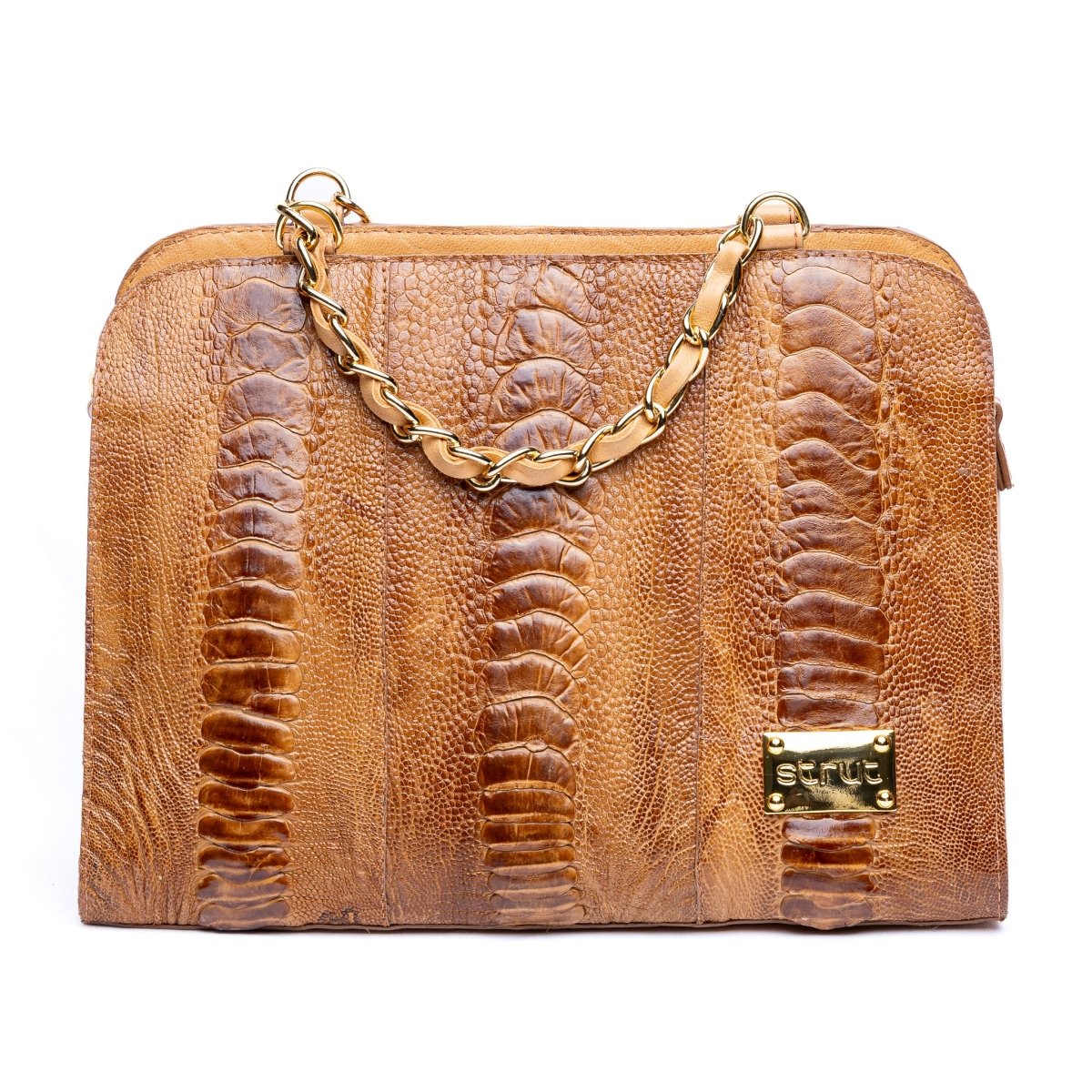 Bolsa Social Transversal em Couro de Canela de Avestruz Chestnut – Strut