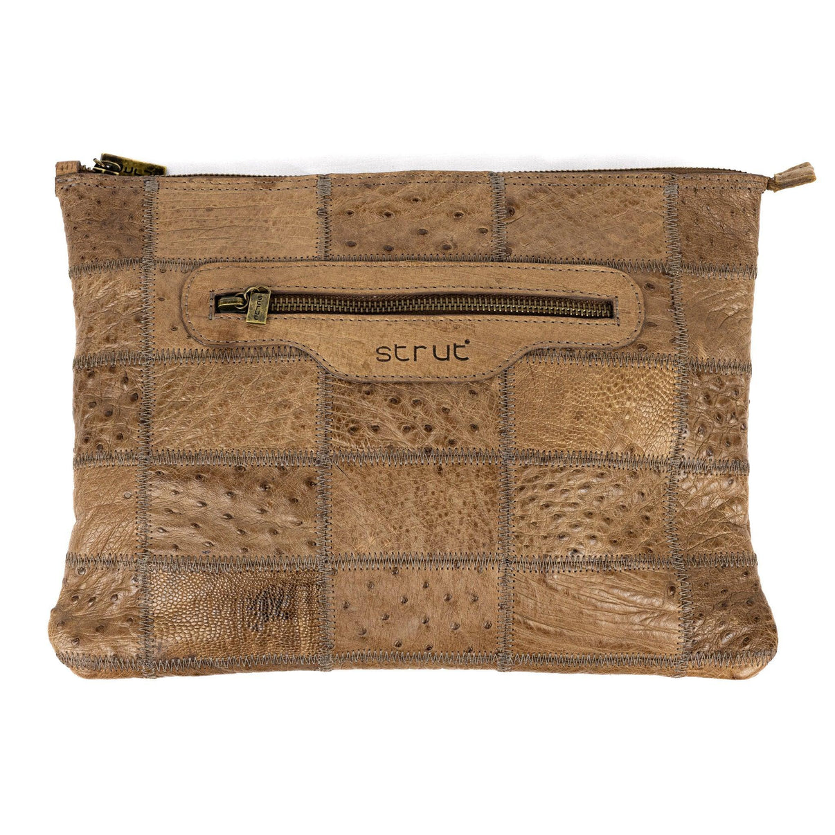 Strut Document Bag in Tobacco Ostrich Leather Blanket