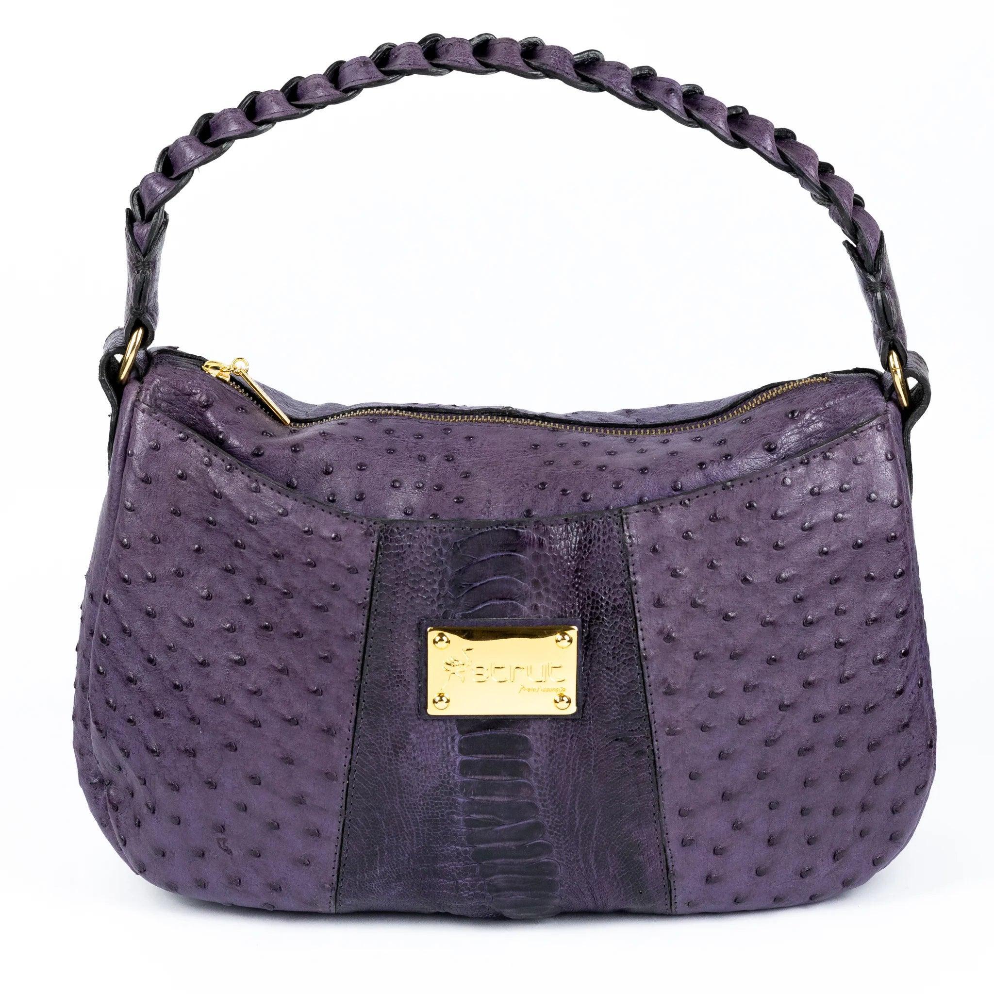Women's Strut Bag in Purple Ostrich Leather with Braided Handles