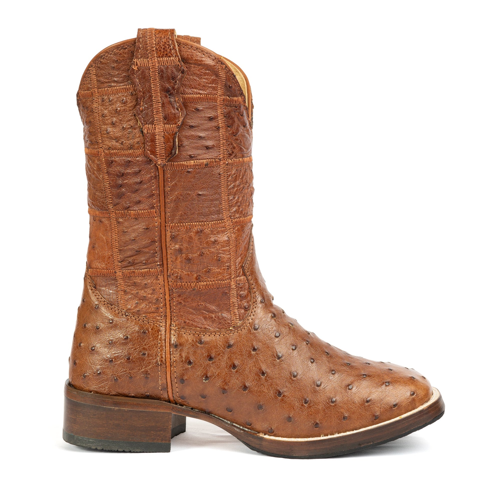 Men's Strut Boot in Full Ostrich Leather Caramel