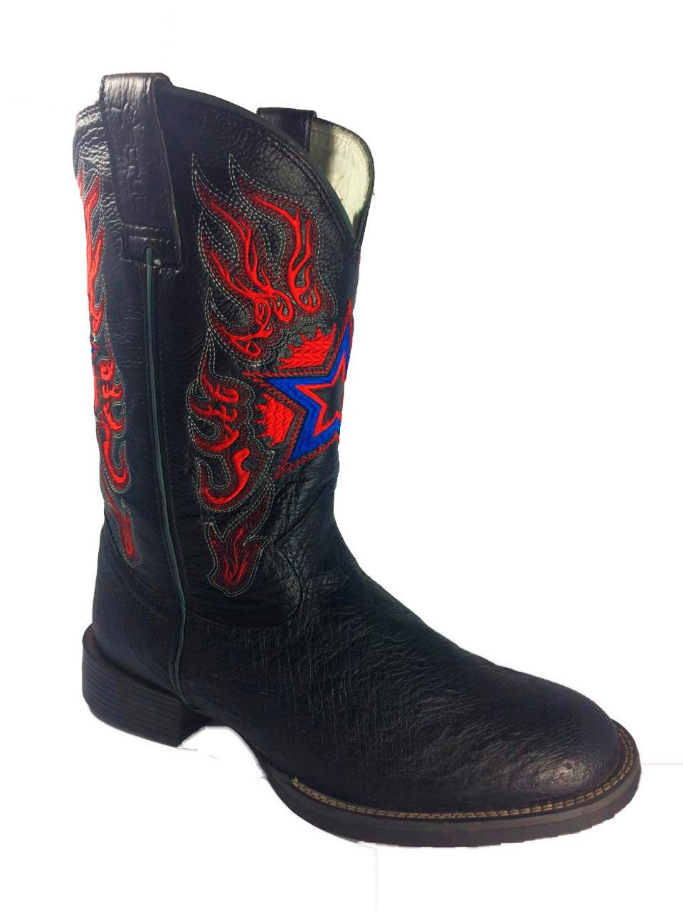 Strut Men's Black Ostrich Leather Round Toe Boot - Strut