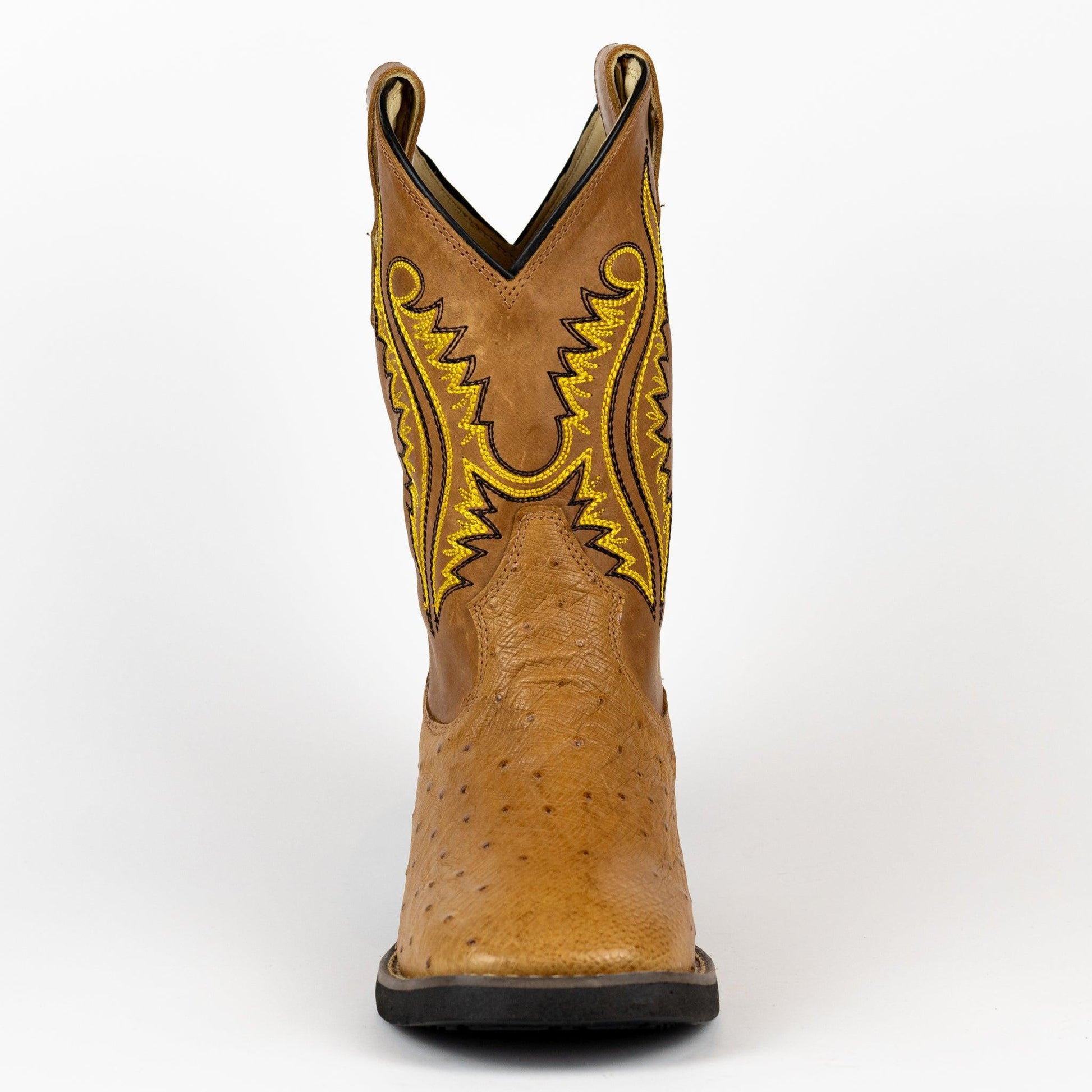 Bota Strut Masculina em Couro de Avestruz Liso Chestnut