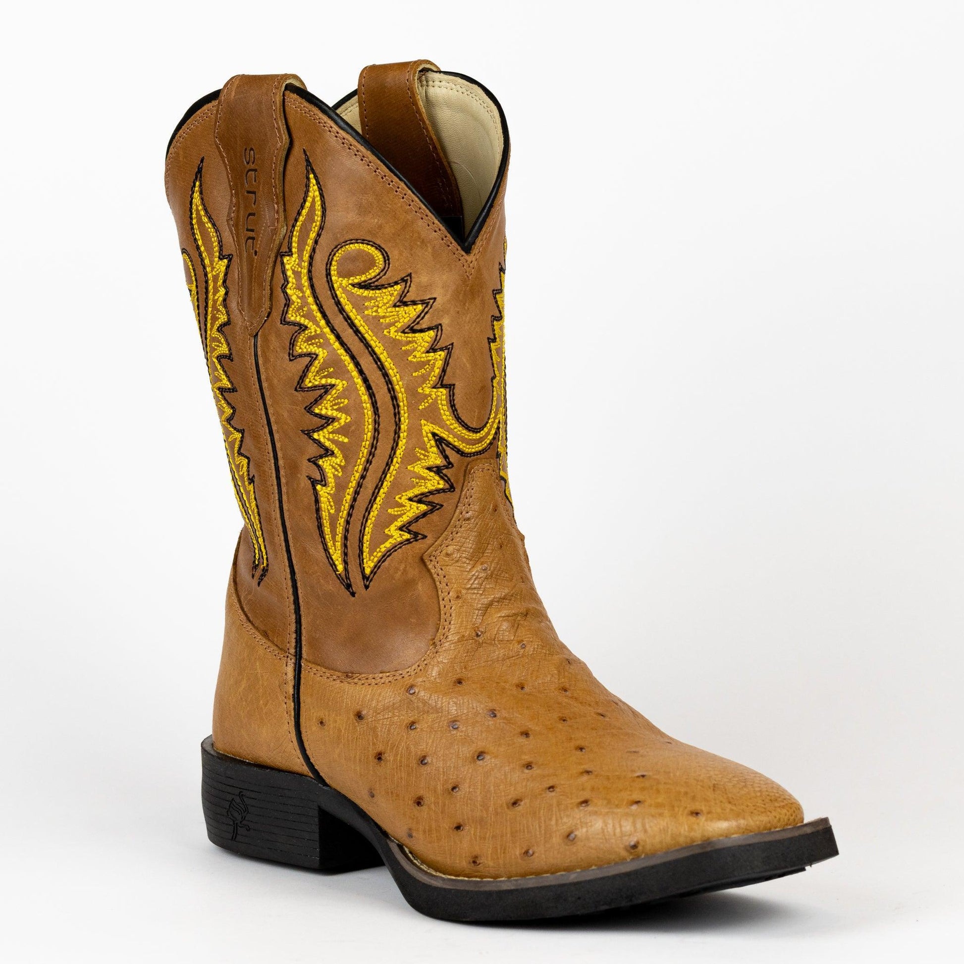 Bota Strut Masculina em Couro de Avestruz Liso Chestnut