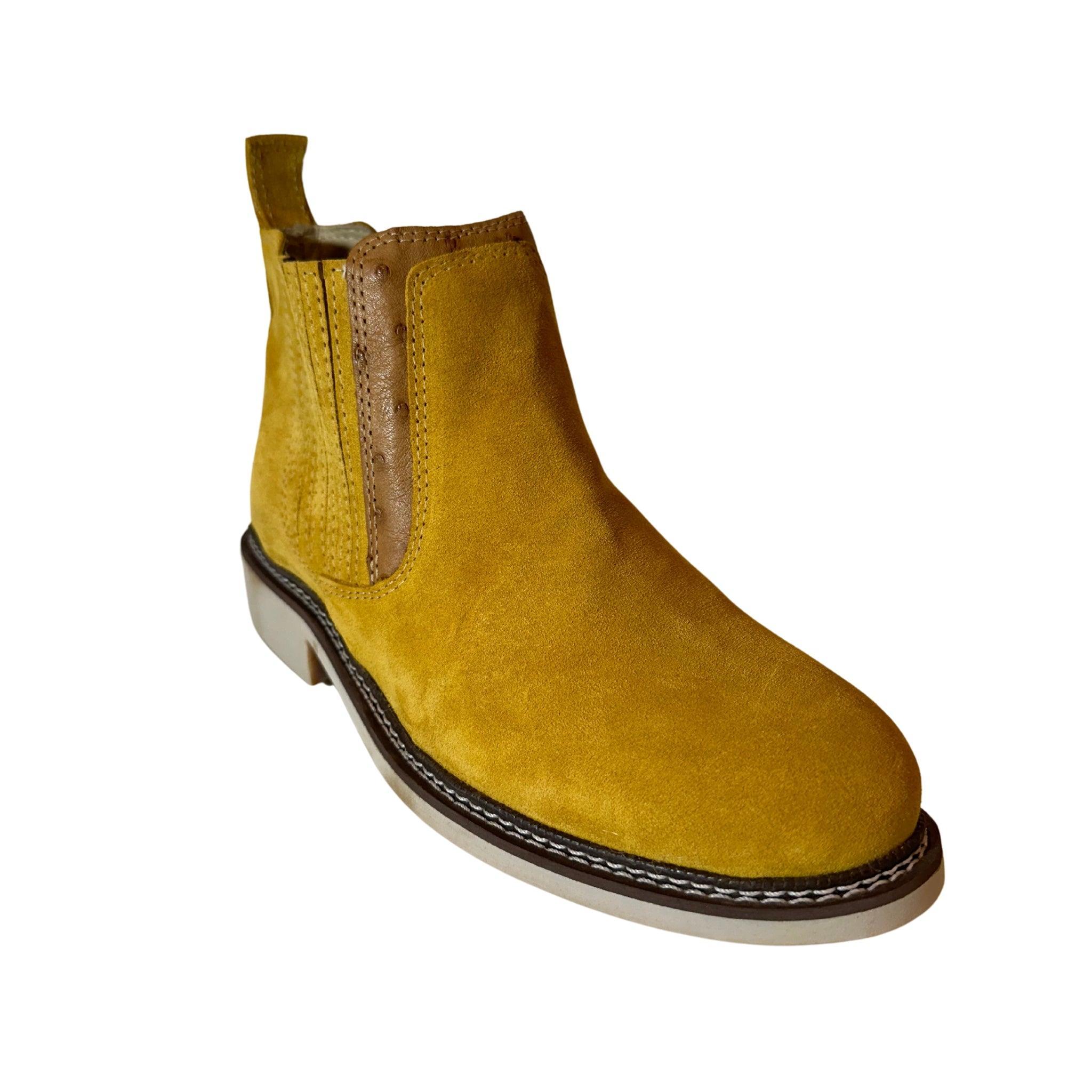 Men's Bovine Leather Boot with Ostrich Passion Fruit Details - – Strut
